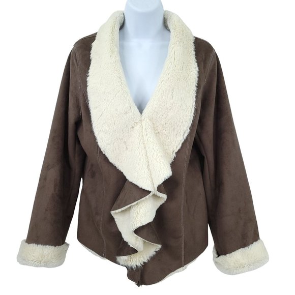 Chico's | Jackets & Coats | Chicos Jacket Faux Suede Sherpa Size M Hook Closure Short Length ...